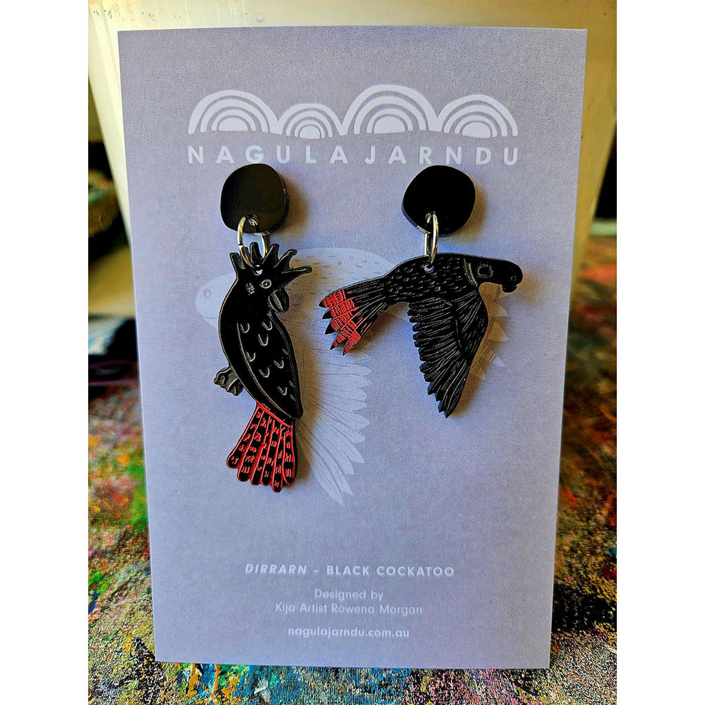 Earrings Dirrarn (Black Cockatoo) Rowena Morgan - Nagula Jarndu ...
