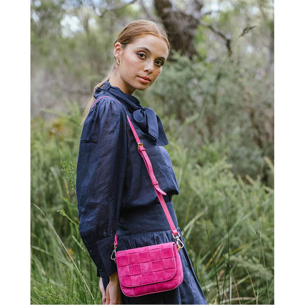 Bag AM Clara Weave Xbody Hot Pink Suede - Arlington Milne – National ...