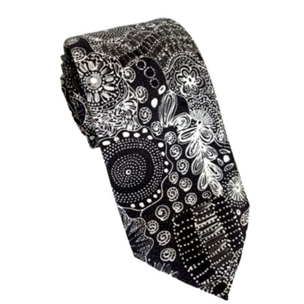 Tie Silk Black and White - Dreamtimez – National Museum Australia