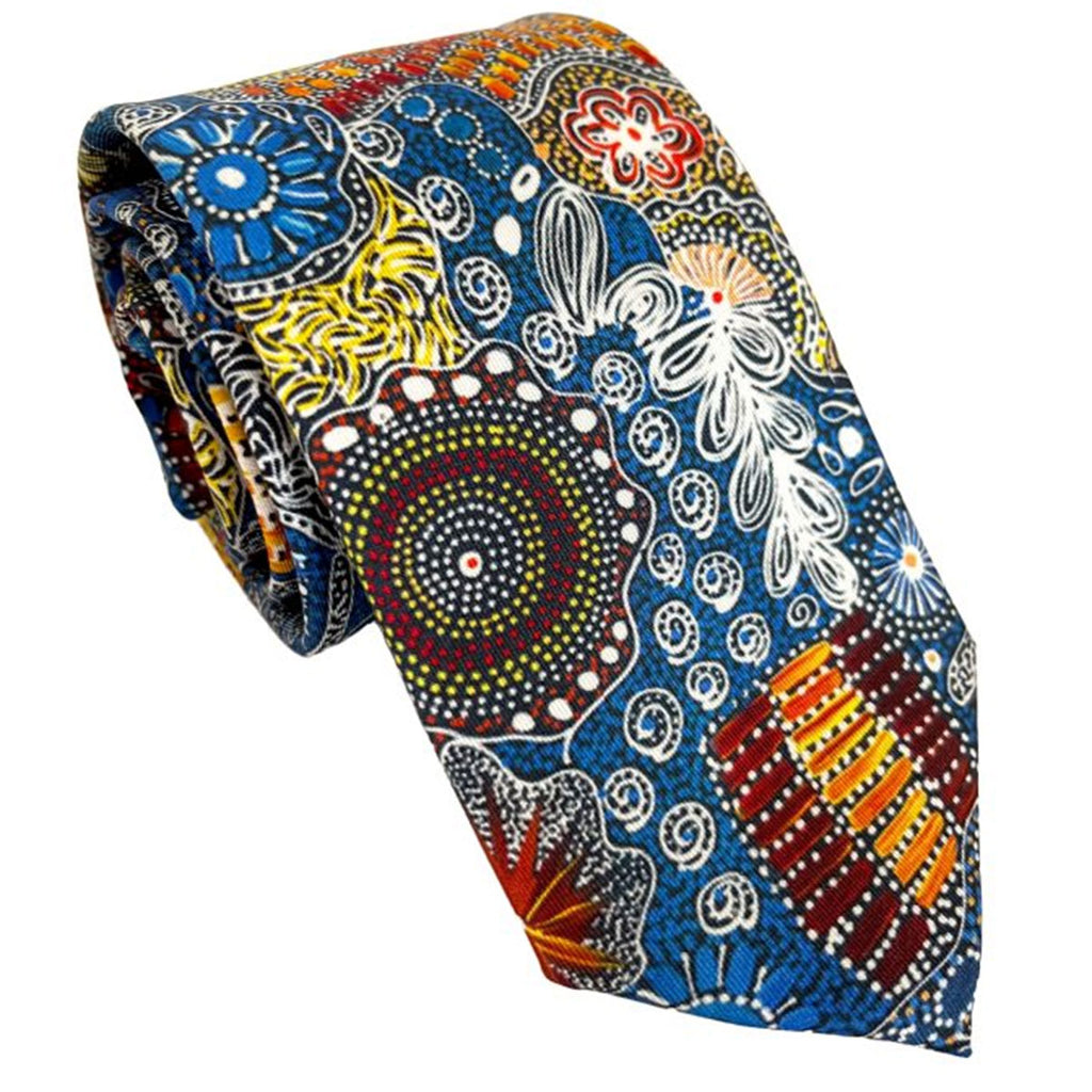 Tie Silk Blue and Gold - Dreamtimez – National Museum Australia